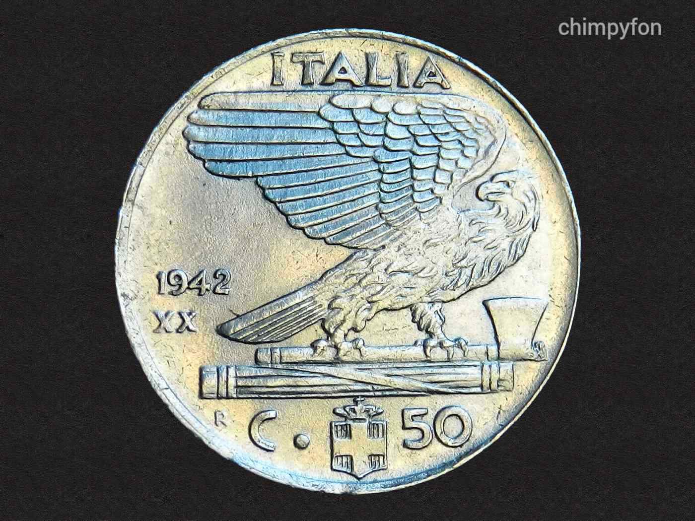 1942 R Olaszország Vittorio Emanuele III 50 Centesimi! Római veret! KM#?76b
