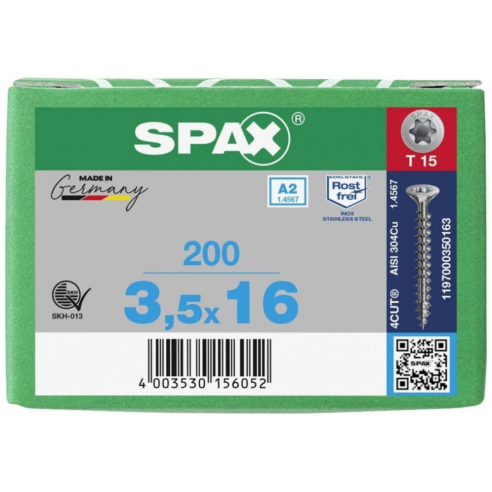SPAX SPAX Seko-T 1197000350163 Facsavar 3.5 mm 16 mm Torx, E TORX 88091 ...