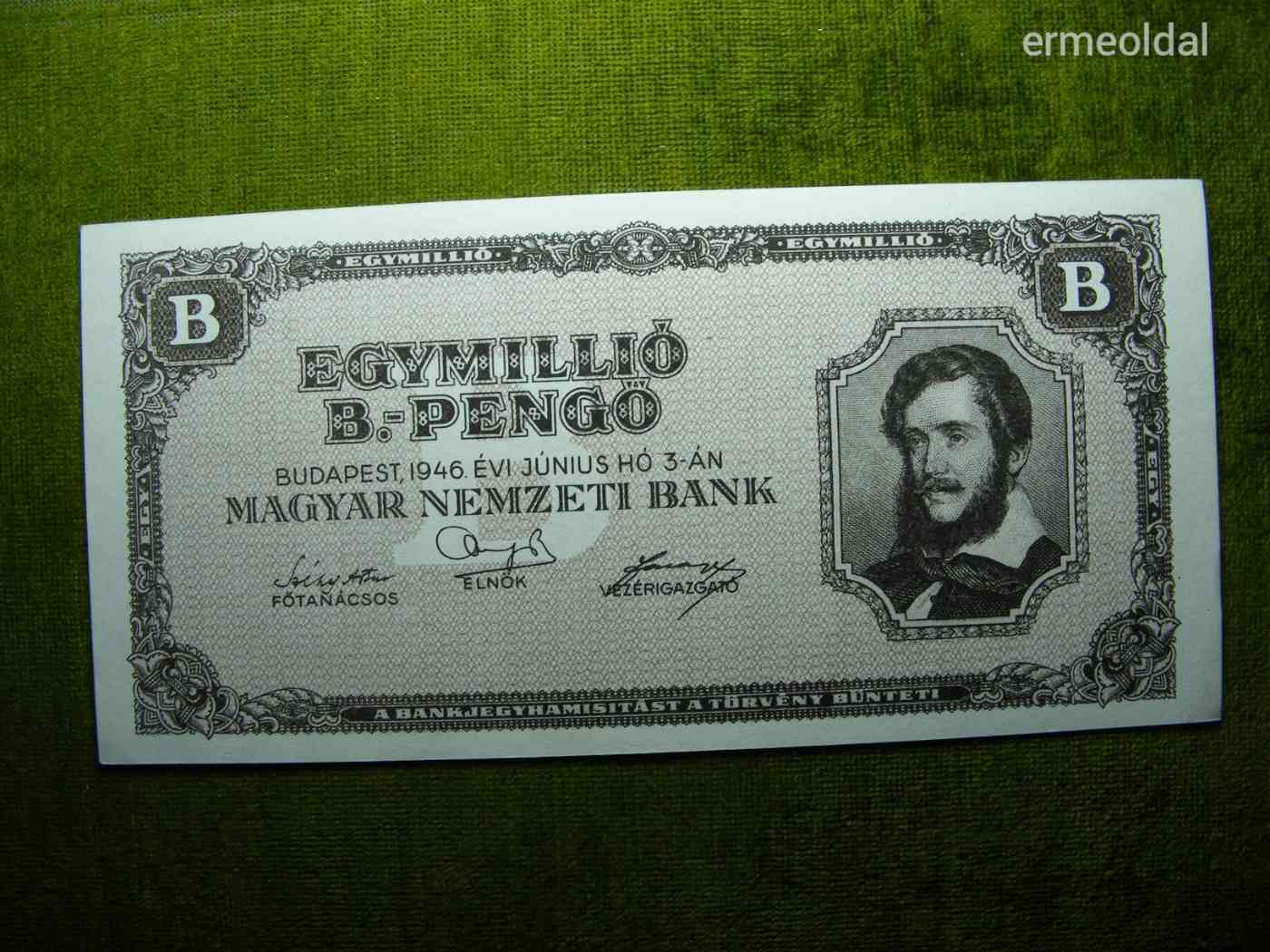 EGYMILLIÓ B.-PENGŐ 1946. JÚNIUS 3. - KIVÁLÓ ÁLLAPOTBAN! - Vatera.hu
