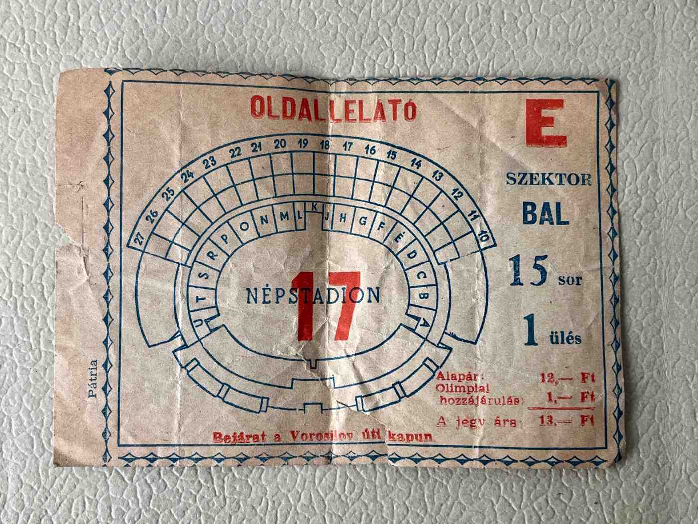 Magyar Foci relikvia - Népstadion jegy Belépőjegy Meccs jegy 1950 ...