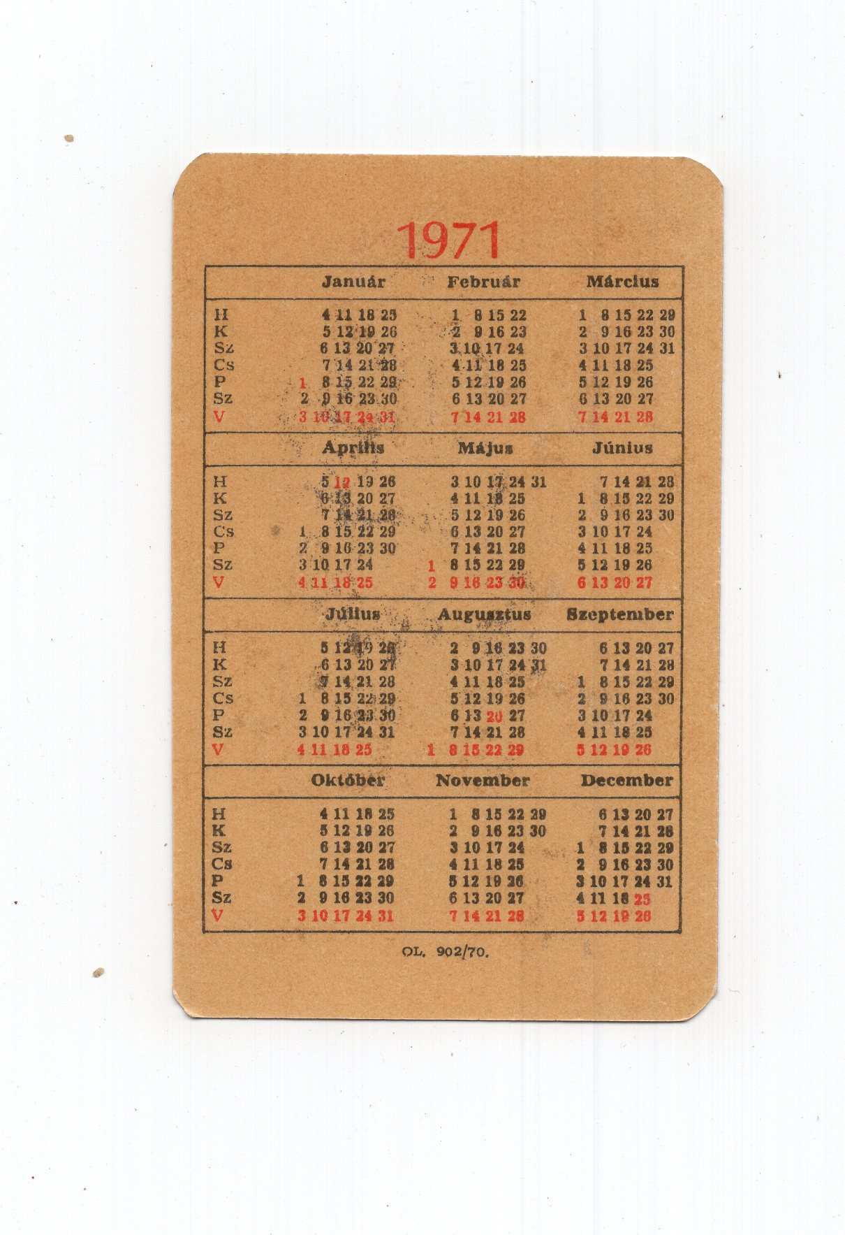 1971 GYOMA FOLK Gyomai Háziipari Szövetkezet kártyanaptár - Vatera.hu