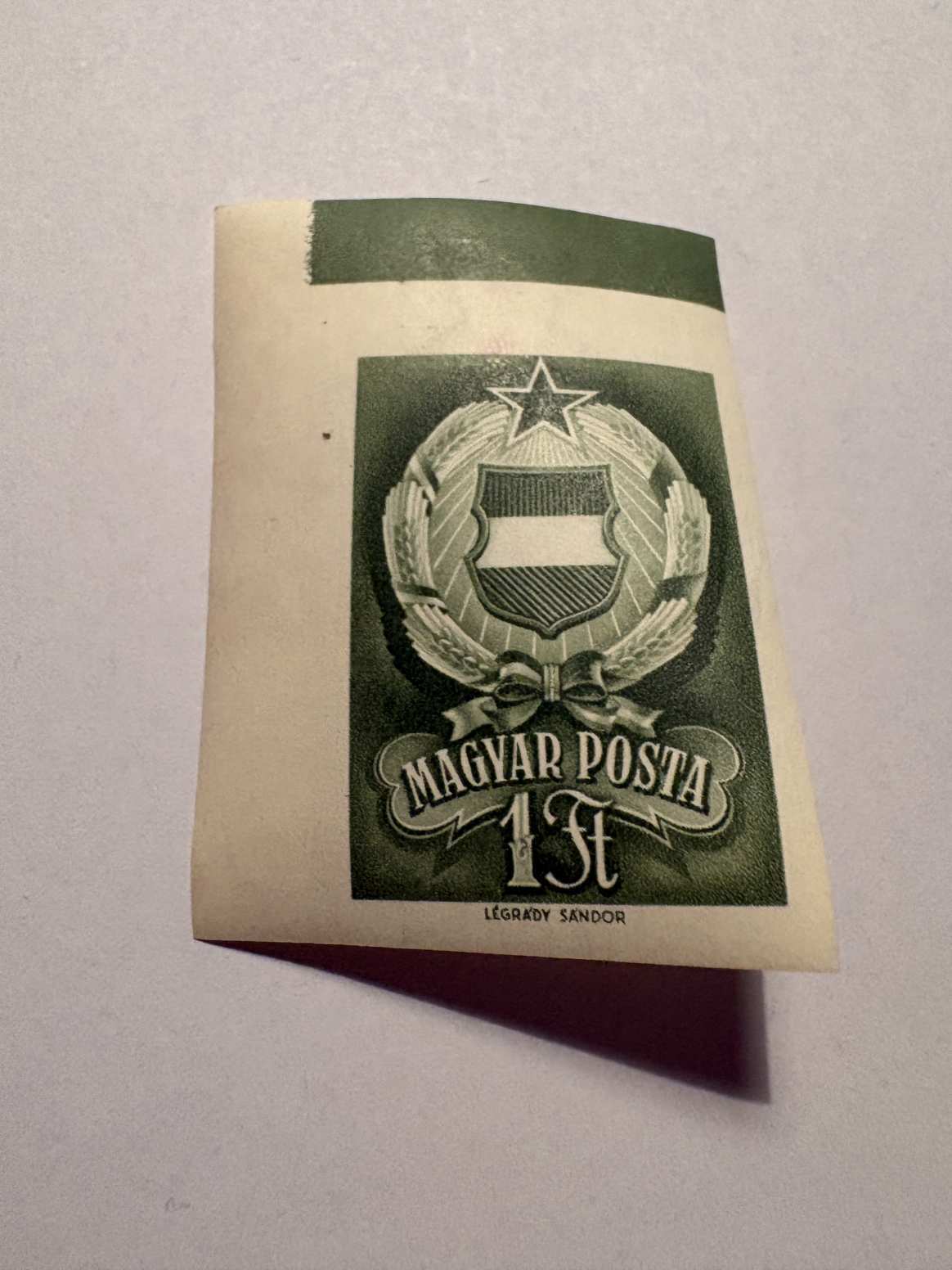 Magyar posta 1 forint 1957 Népköztársasági vágott címer bélyeg 1 darab