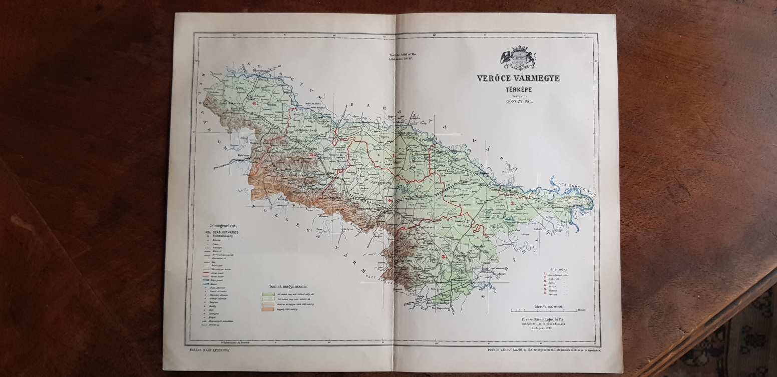 Gönczy 1897 VERŐCE Vármegye Eszék Magyarország antik térkép EREDETI nem ...