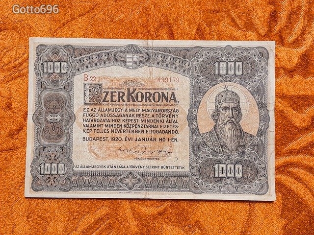 1920 -as ropogós 1000 Korona nagy alakú Orrel Füssli pénzjegynyomdás ...