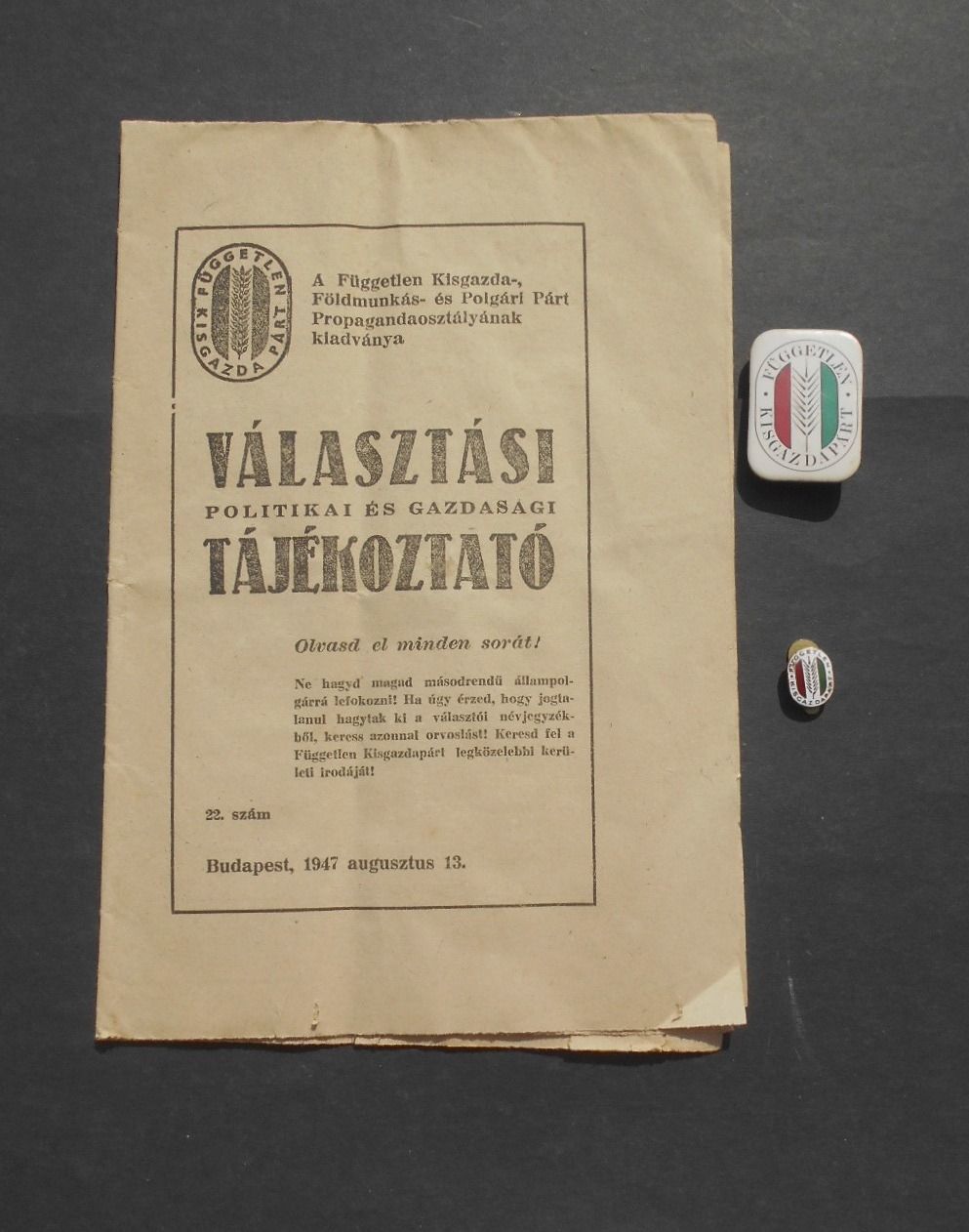 Független Kisgazdapárt.Felvágatlan választási tájékoztató 1947 ...