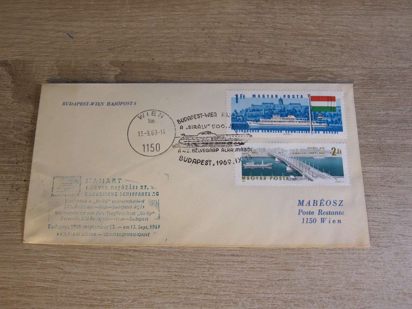 1969 - Budapest - Wien - Hajóposta Mahart - Mabéosz // boríték