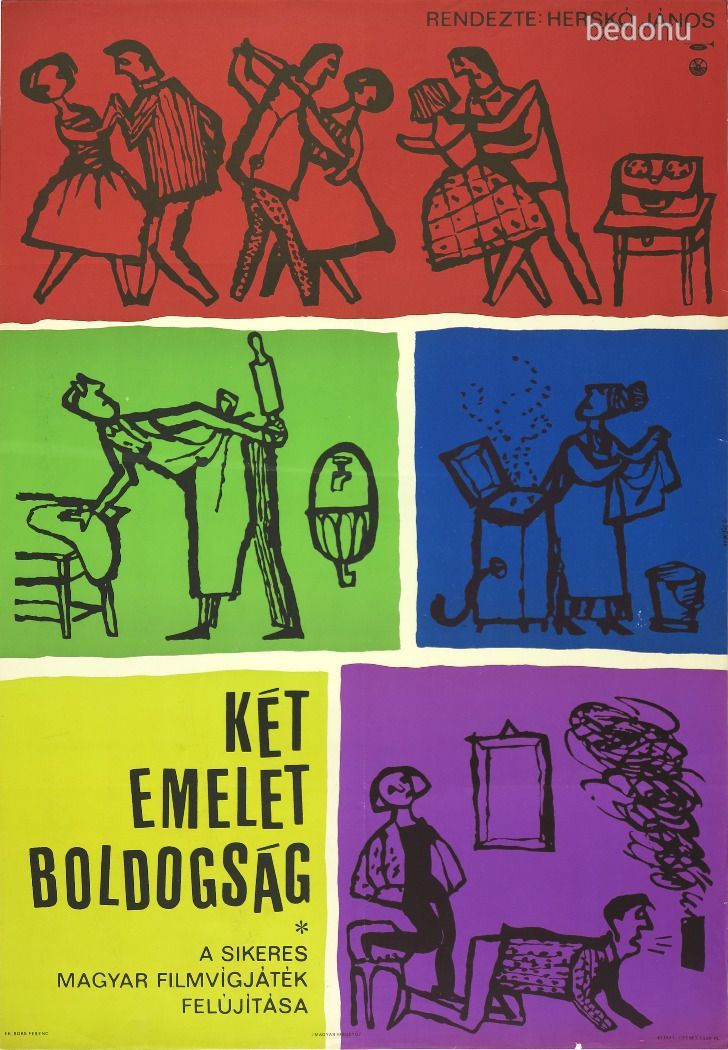 régi film mozi plakát: KÉT EMELET BOLDOGSÁG Hegedűs 1967 Magyar film ...