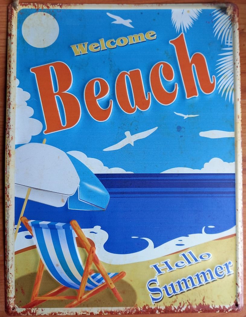 Dekorációs fém tábla (WELCOME BEACH) erősen dombornyomott 40x30cm